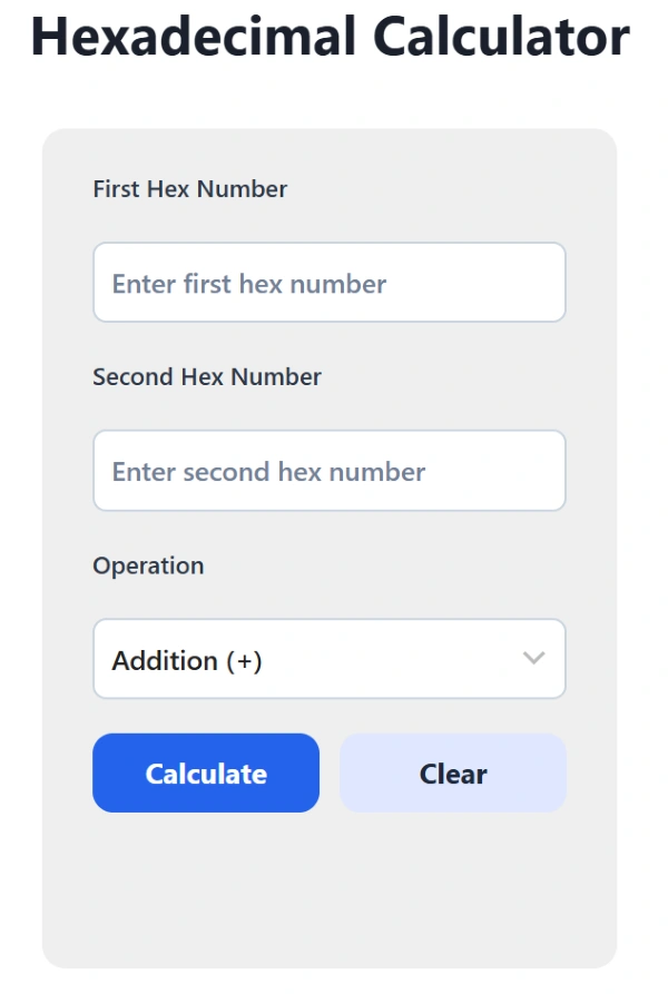 Hex Calculator Addition Subtraction Multiplication Division